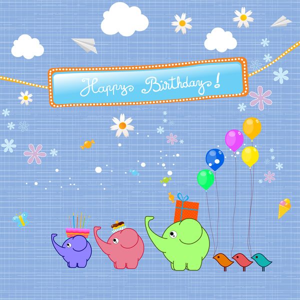 Cute Happy Birthday Card Design Vectors Graphic Art Designs In Editable 