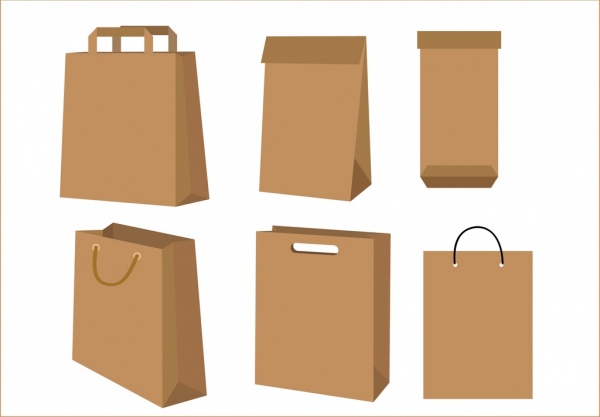 Paper Bags Collection 3d Blank Design Various Types Vectors Graphic Art Paper Bags Collection 3d Blank Design Various Types Vectors Graphic Art