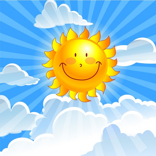 Sunshine Background Colored Cartoon Design Stylized Sun Icon Vectors