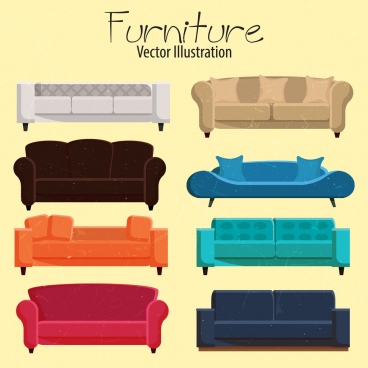 Furniture icons colored modern 3d flat design Free vector in ...