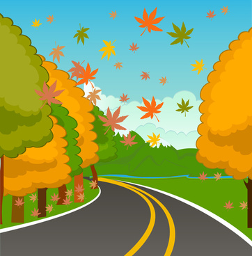 Beautiful autumn scenery vector illustration with cartoon style Free ...