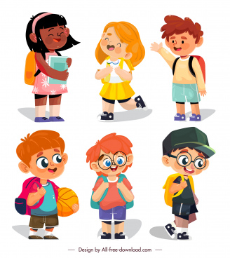 Set of cute school children design vector Free vector in Encapsulated ...