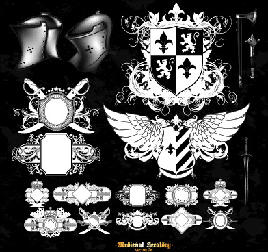 Classical heraldry with ornament labels vector Free vector in ...