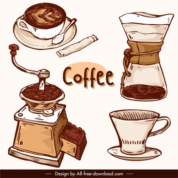 Coffee drawn elements vector Free vector in Encapsulated PostScript eps ( .eps ) vector ...