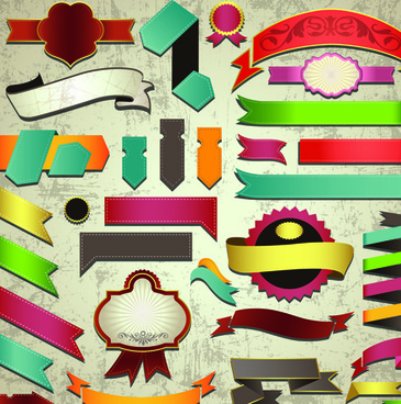 Retro ribbons with labels vector set Free vector in Encapsulated PostScript eps ( .eps ) vector ...