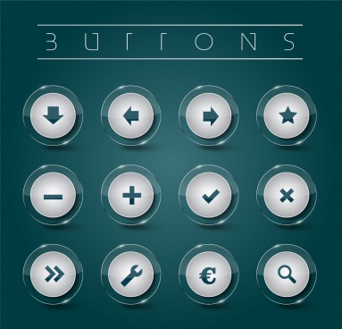 Digital buttons set design with shiny red icons Free vector in Adobe Illustrator ai ( .ai ...