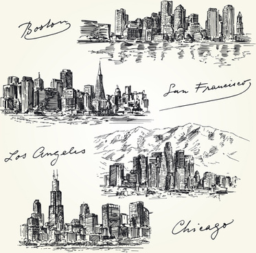 Famous cities buildings hand drawn vector Free vector in Encapsulated ...