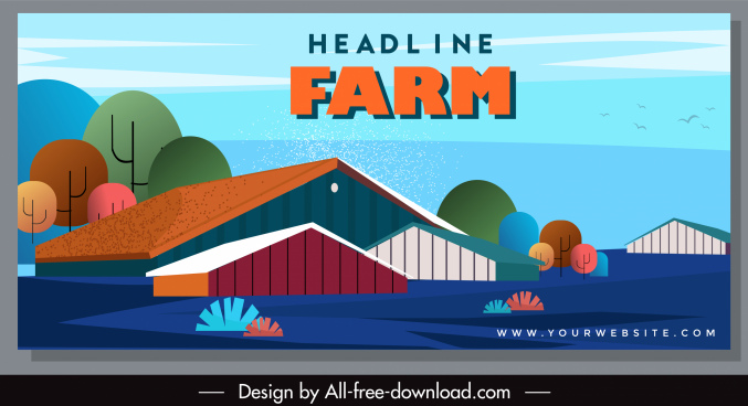 Farm scene banner cows flowers sketch colorful classic Free vector in ...