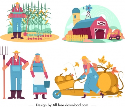 Cartoon farming tool and elements Free vector in Adobe Illustrator ai ...