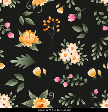 Flora pattern template colored symmetrical retro design Free vector in ...