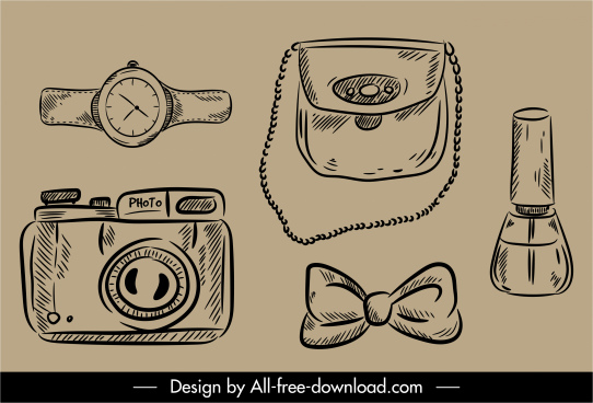 Personal stuffs icons 3d white sketch Free vector in Adobe Illustrator ...