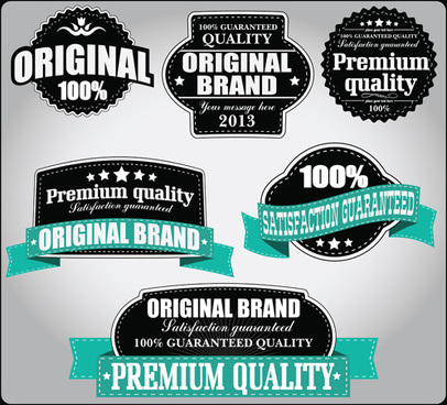 Golden premium quality labels with red ribbon vector Free vector in ...
