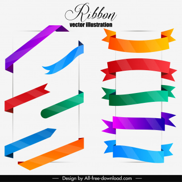 Ribbons templates collection modern colored 3d dynamic shapes Free ...