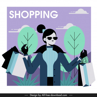 Fashion background shopping lady icon cartoon design Free vector in ...