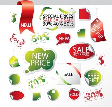 Sale tags templates modern colored rounded shapes Free vector in ...