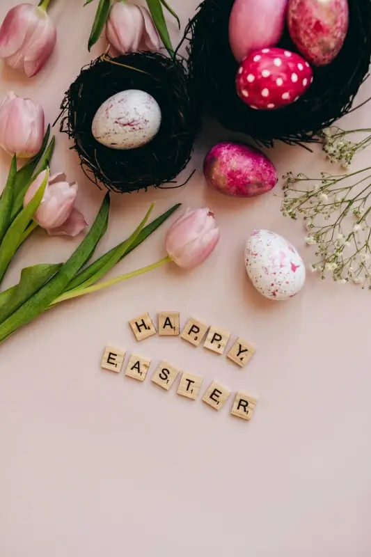 Easter backdrop picture bright elegant eggs flowers decor Photos in ...