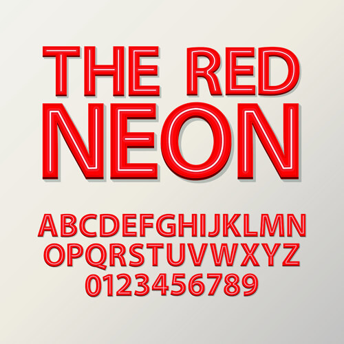 Red neon alphabet with number design vector Vectors graphic art designs ...