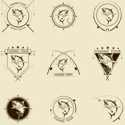 Retro fishing labels design vector Vectors images graphic art designs ...