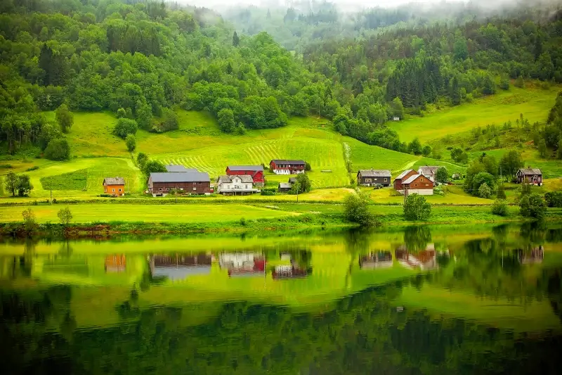 Rural scenery picture village farm river reflection Photos in .jpg ...