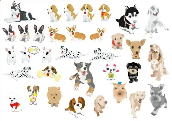 Various cute dog element vector Vectors graphic art designs in editable ...