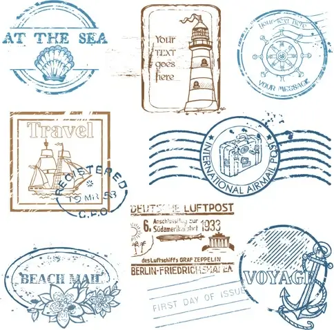 Various travel stamps design vector Vectors graphic art designs in ...